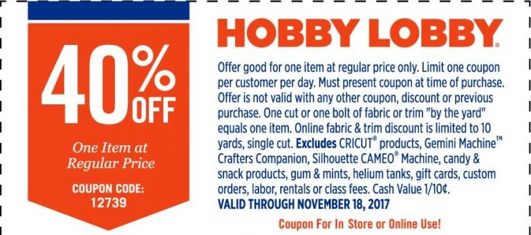 Hobby Lobby: 40% off One Regular Price Item (in store or online) thru 11/17