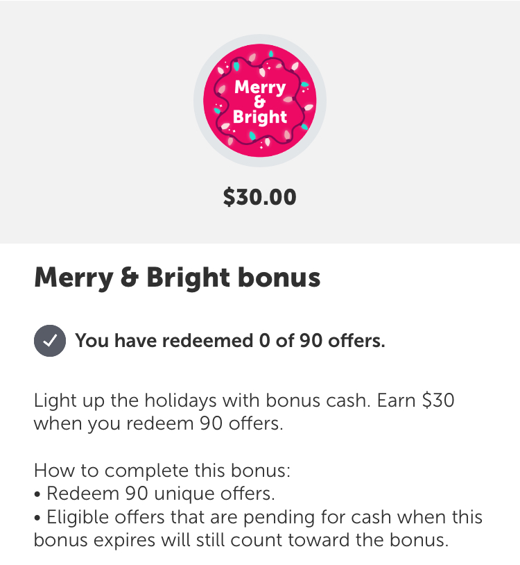 Ibotta: $30 Merry & Bright Bonus Ends Friday!