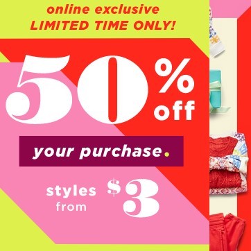 Old Navy: 50% off EVERYTHING | Online ONLY This Weekend!