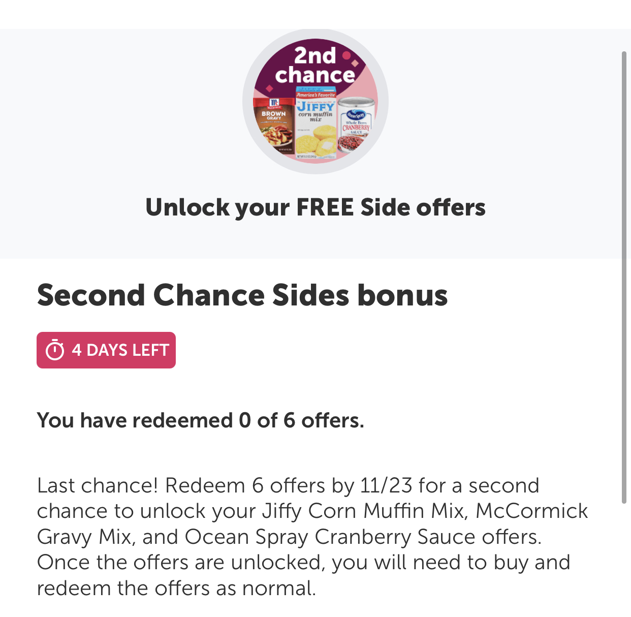 Ibotta: Second Chance at FREE Thanksgiving Sides!